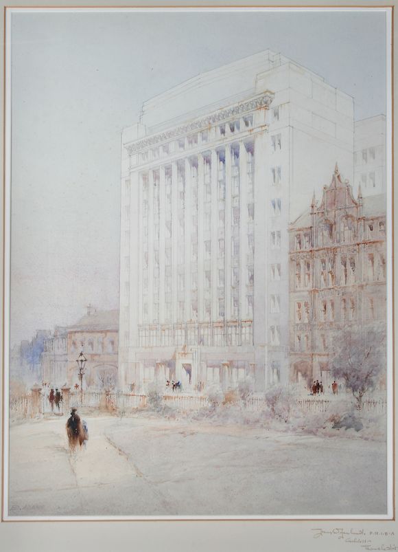 Bonhams : Ed Adams An architects perspective of a building, possibly ...
