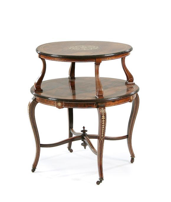 Bonhams : An Edwardian rosewood and ivorine-inlaid two-tier occasional ...