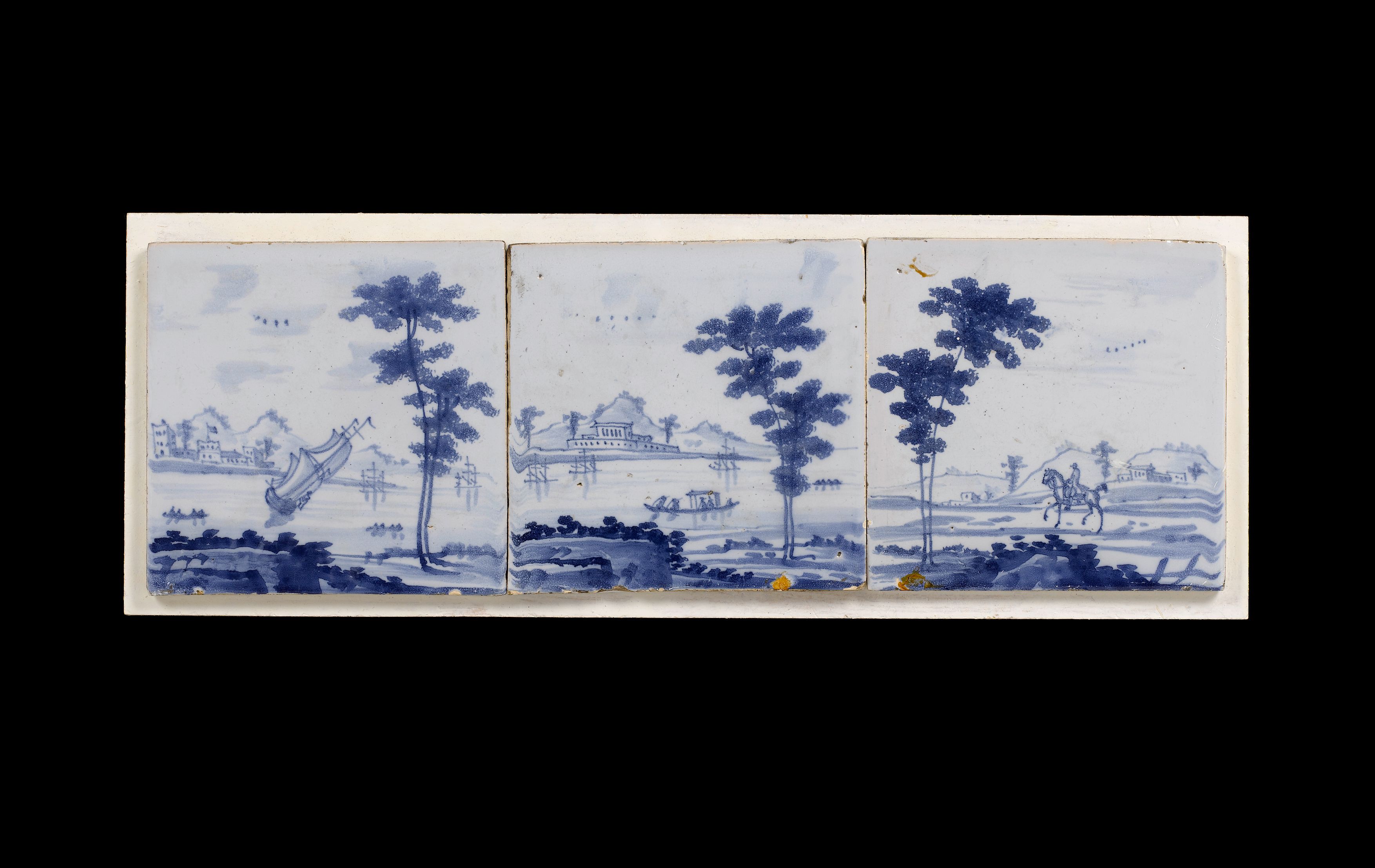 Bonhams : A panel formed of three Bristol delftware tiles circa 1740-60