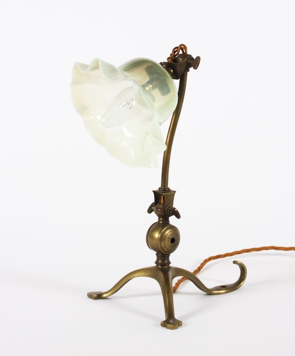 Bonhams : A W. A. S. Benson brass adjustable table lamp with vaseline ...