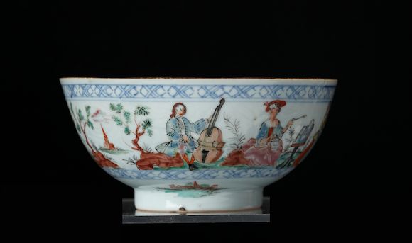 Bonhams : A European Musicians bowlThe interior painted with vignette ...