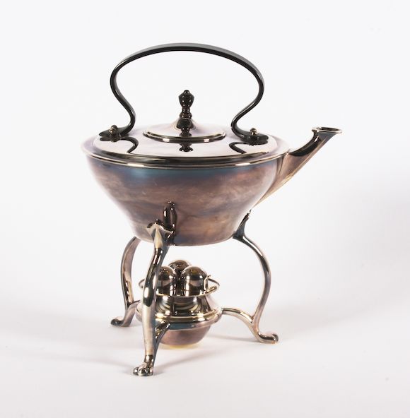 Bonhams : A W.A.S. Benson electroplated kettle, burner and stand with ...