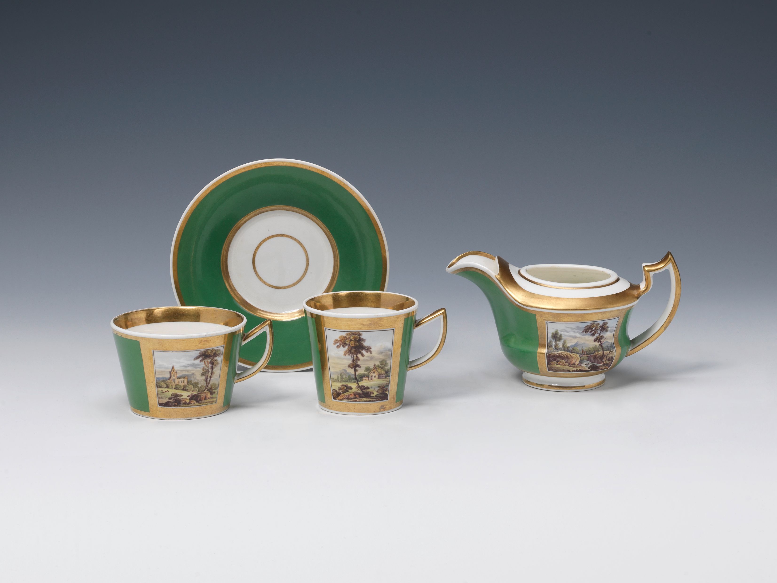 Bonhams : A rare Rockingham teacup, coffee cup and saucer and a milk ...
