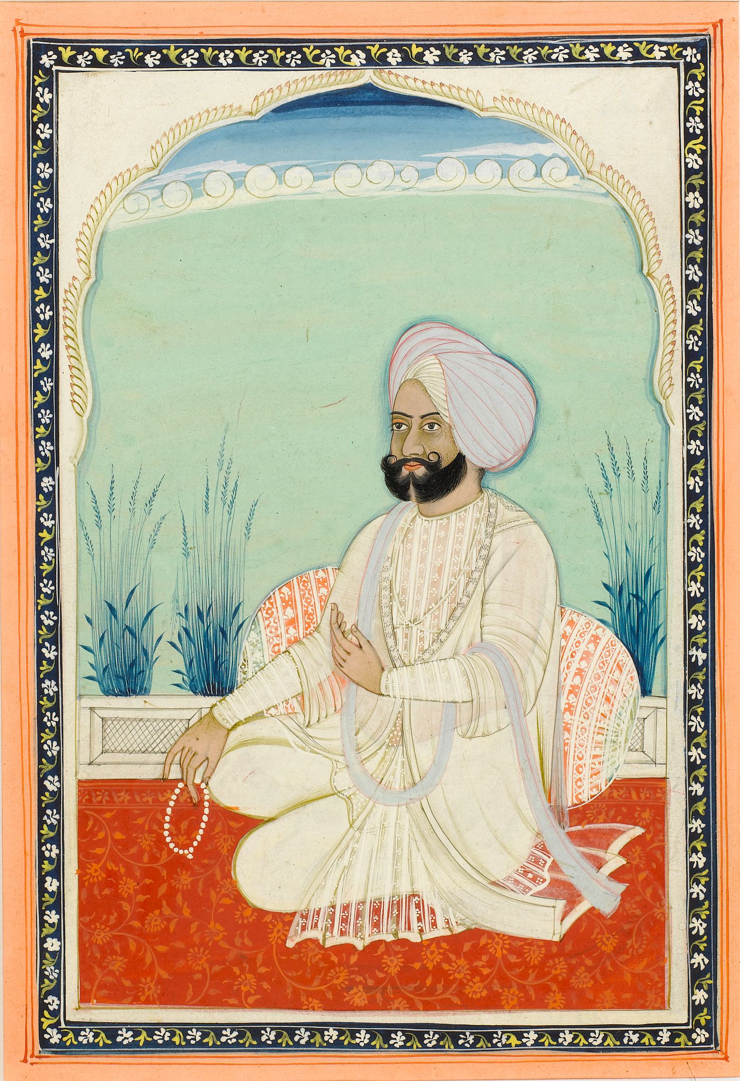 Bonhams : A portrait of a Sikh prince seated against a bolster on a ...