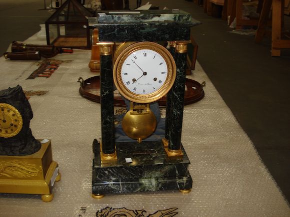 Bonhams : An early 19th century variegated green marble portico clock ...