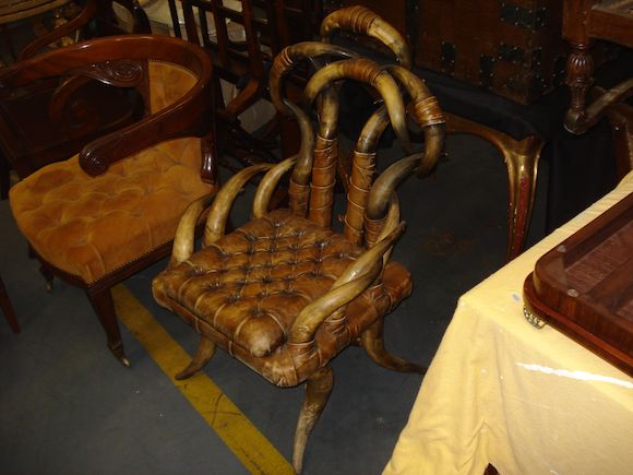 Bonhams : A cow horn and leather bound chair