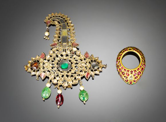 Bonhams : A gem-set silver gilt Sarpech India, 20th Century