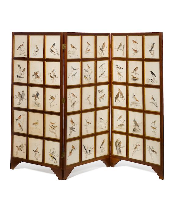 Bonhams : A mid Victorian mahogany and parcel gilt three-fold screen ...