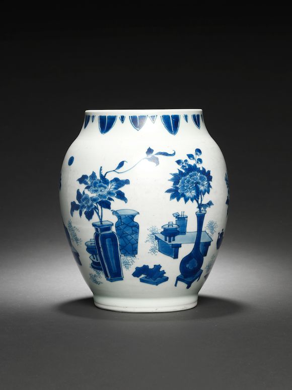 Bonhams : A blue and white oviform jar Chongzhen/Shunzhi