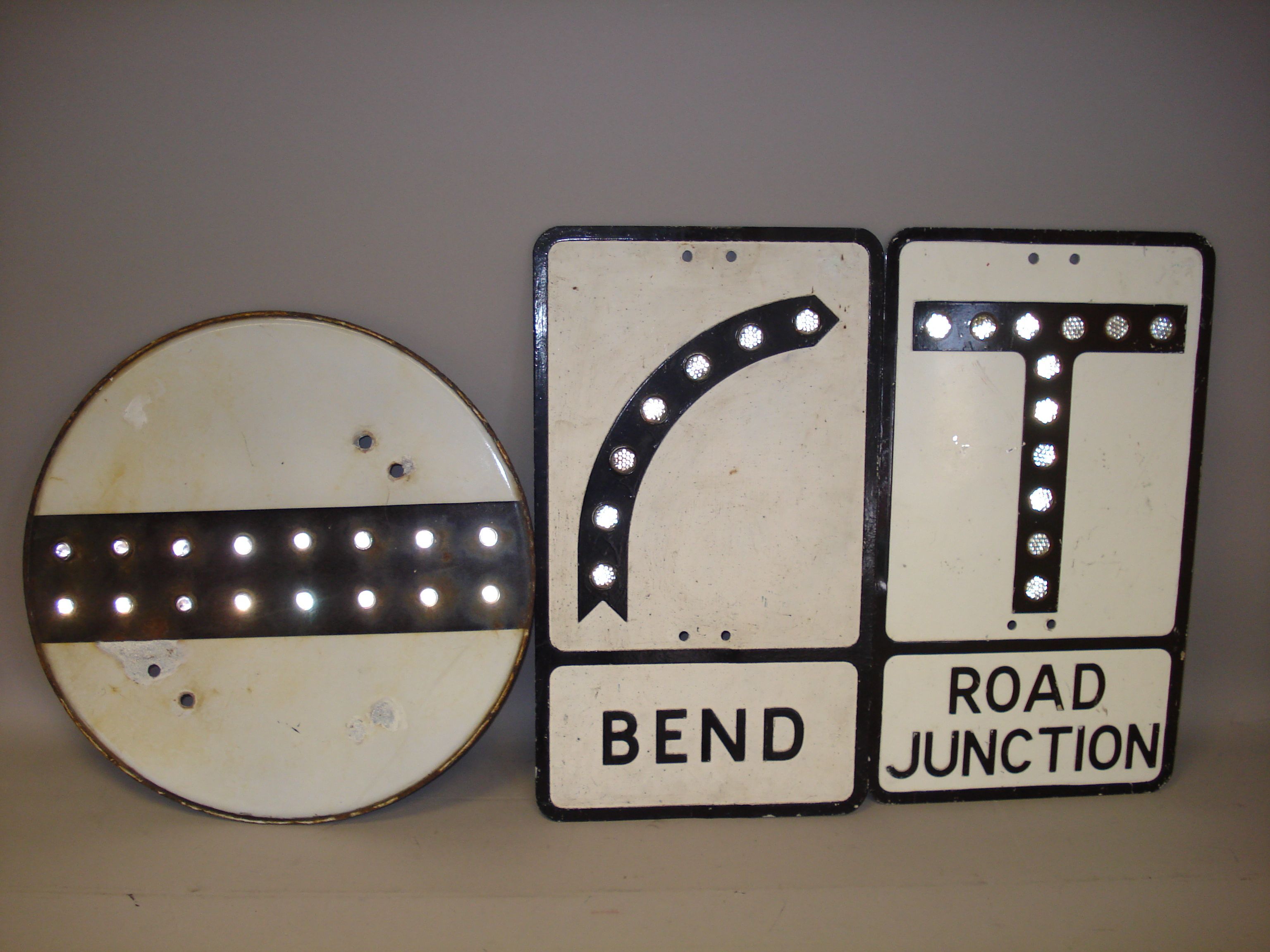 Bonhams Cars : Three reflective road warning signs,