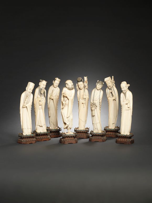 Bonhams : An ivory set of the Eight Daoist Immortals 19th century