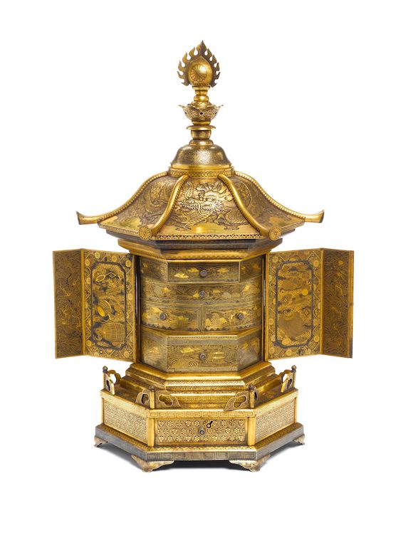 Bonhams : An inlaid iron hexagonal facetted cabinet modelled as a ...