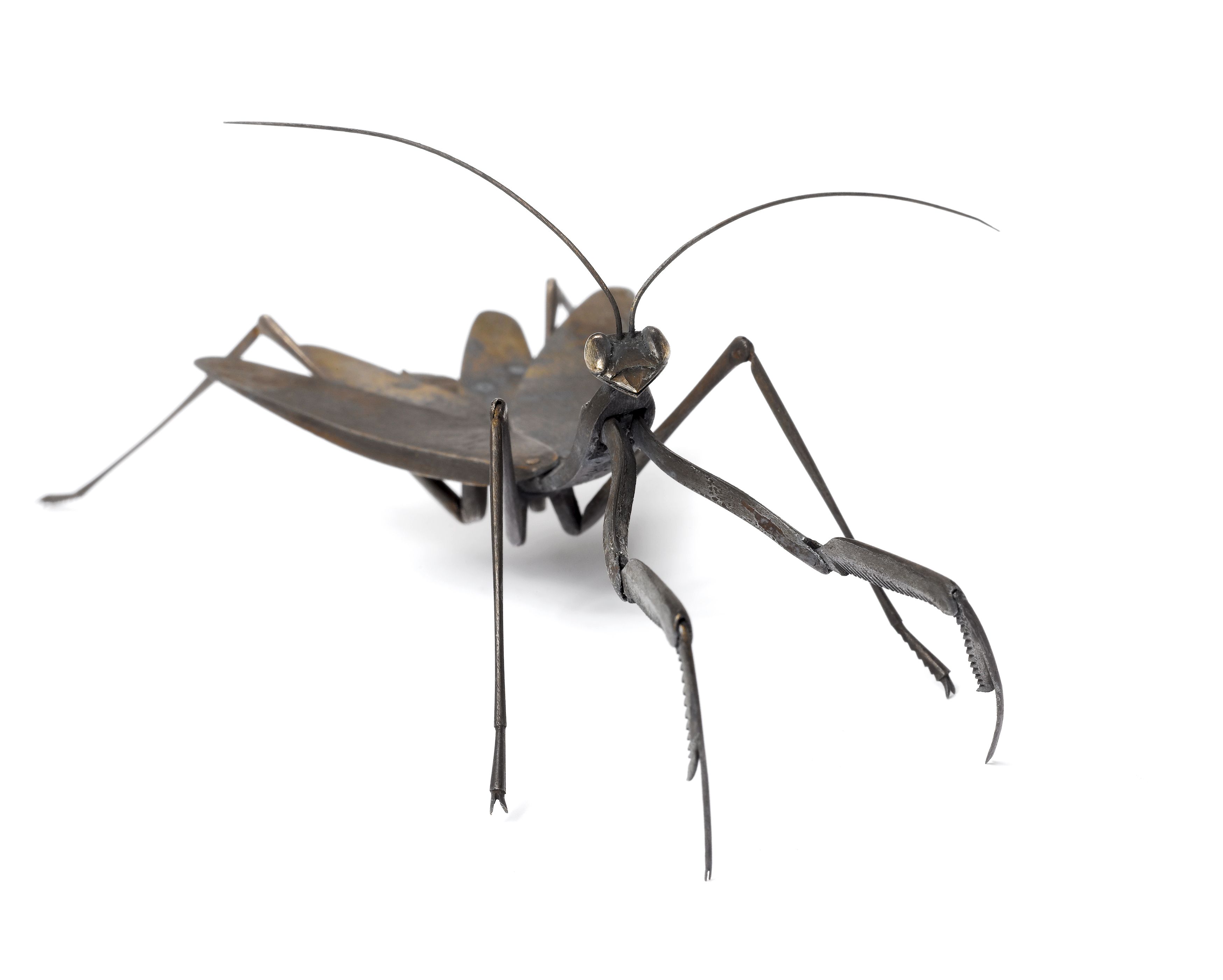 Bonhams : An articulated silvered-bronze okimono of a praying mantis By ...