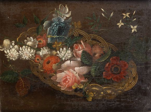 Bonhams : German School, 18th century Roses, a poppy, pansies and other ...