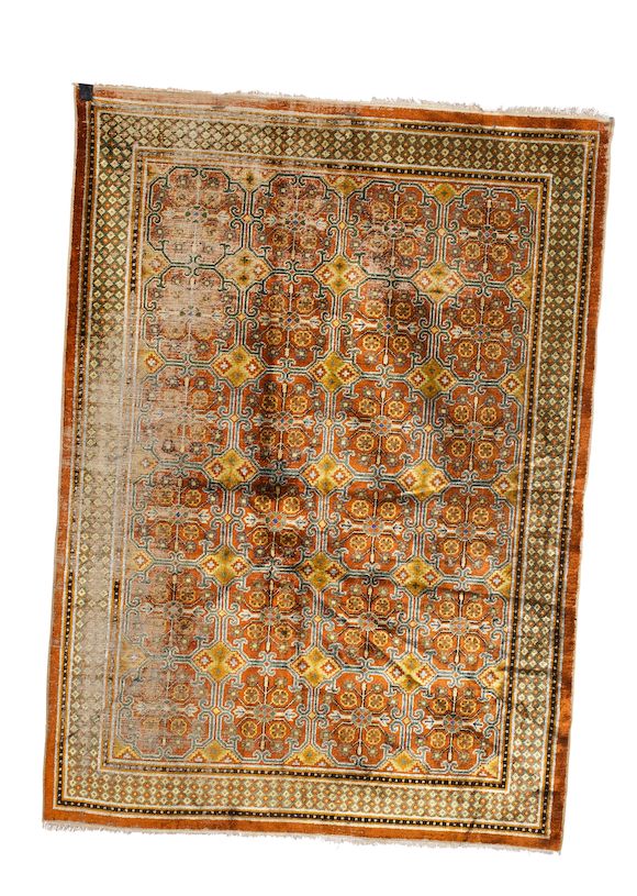 Bonhams : A Kashgar silk rug East Turkestan, 6 ft 5 in x 4 ft 8 in (196 ...