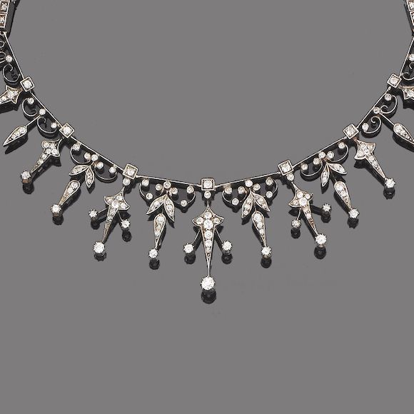 Bonhams : An early 20th century diamond fringe necklace