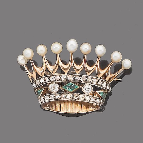 Bonhams : A pearl and diamond coronet brooch