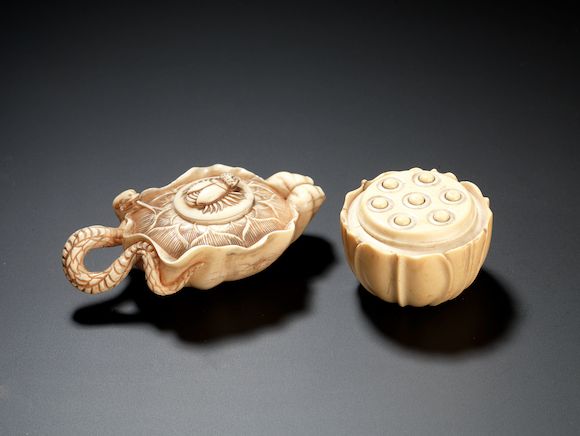 Bonhams : An ivory 'lotus' waterpot and cover 18th century