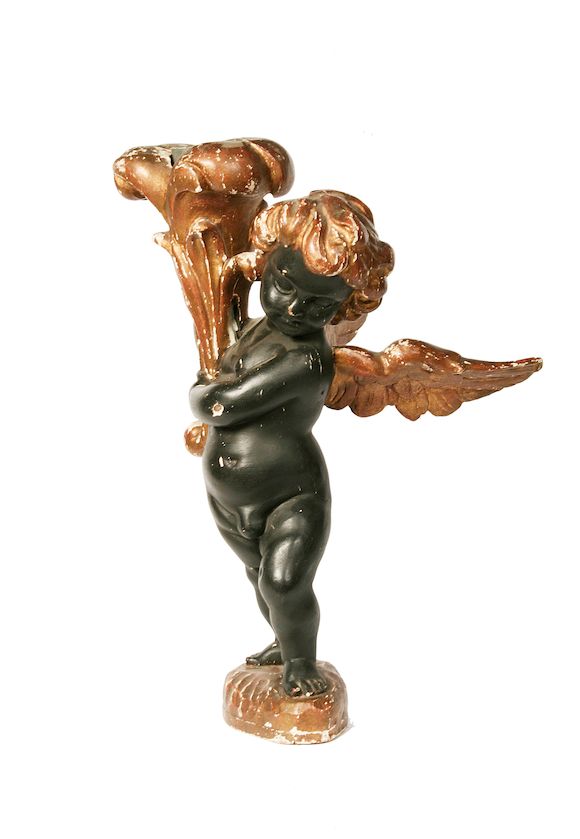 Bonhams : An 18th century giltwood and polychrome decorated figure of a ...