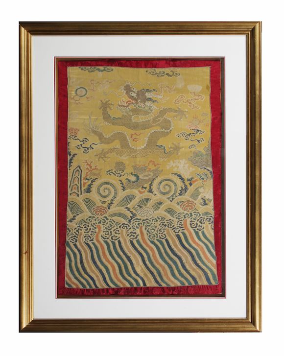 Bonhams : A Chinese dragon silk panel