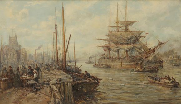 Bonhams : Circle of Samuel Bough, RSA (British, 1822-1878) A busy river ...