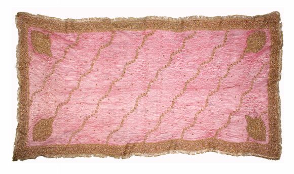 Bonhams : An Indian embroidered pink and white tissue wedding shawl