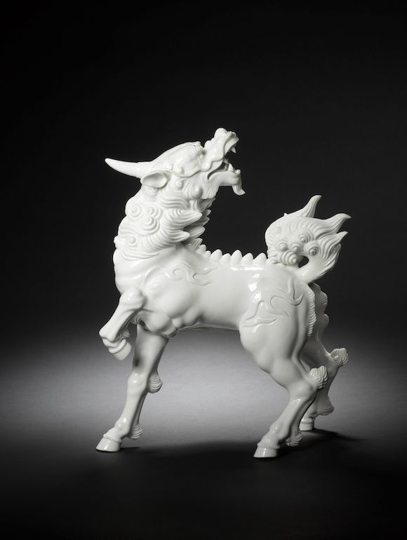 Bonhams : A white porcelain okimono of a kirin By Sakaida Kakiemon XII ...