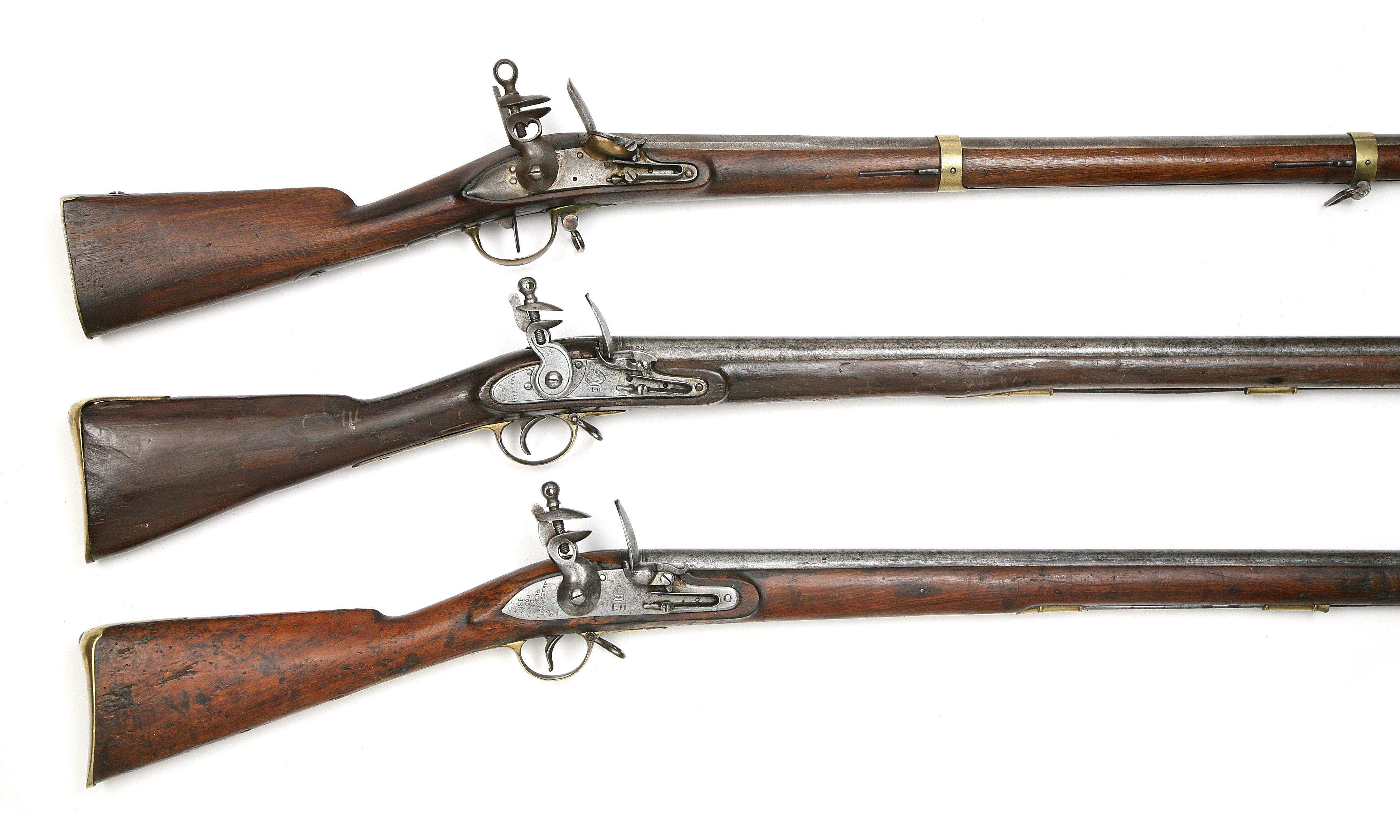 A FLINTLOCK INFANTRY MUSKET of French 1754 model type, with shortened ...
