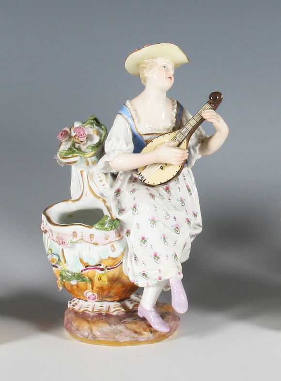Bonhams : A Meissen figure of a lady with a mandolin Circa 1840-50