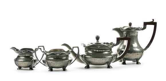 Bonhams : An Arts & Craft pewter four piece tea & coffee service by My ...