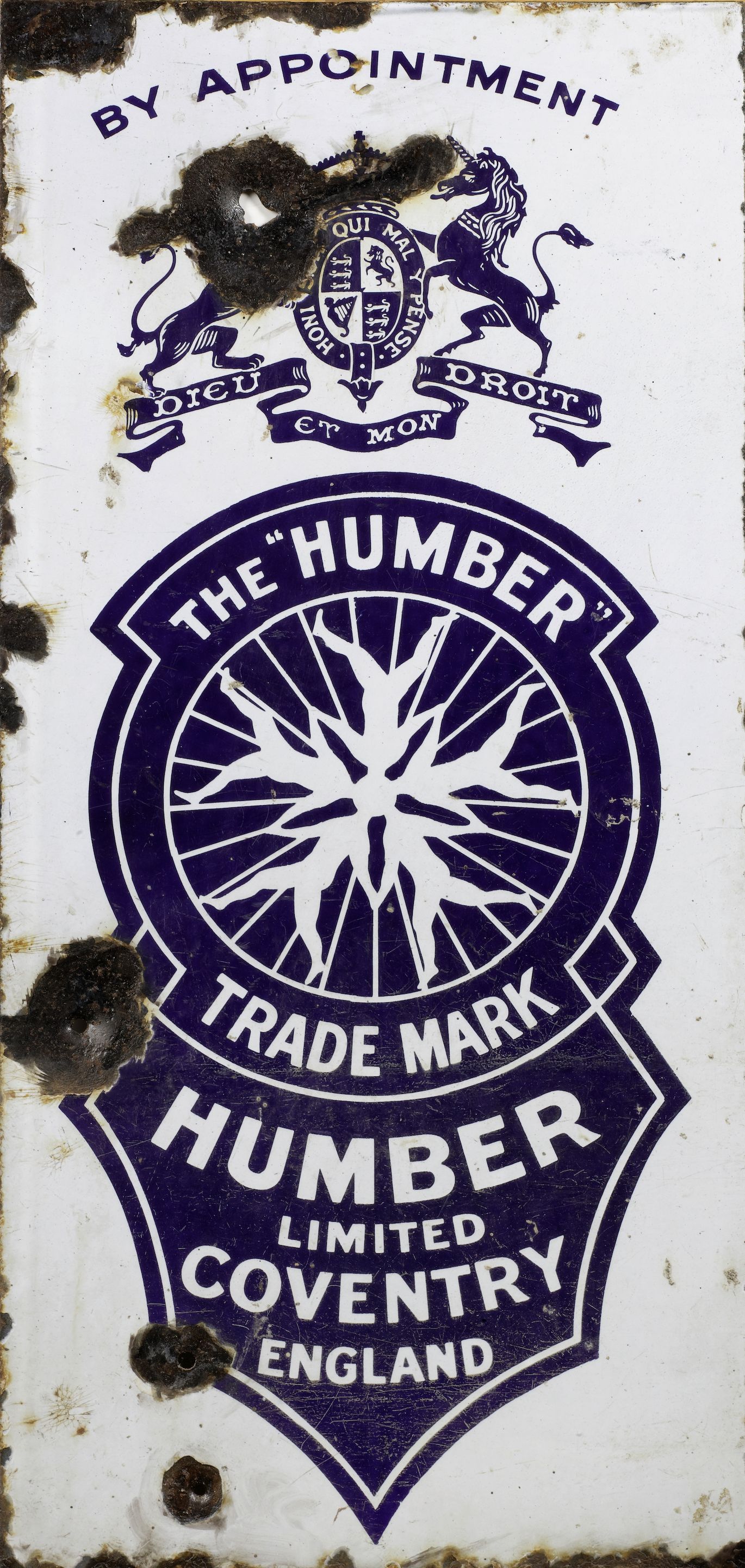 Bonhams Cars : A c.1910 'The Humber - By Appointment' enamel sign,
