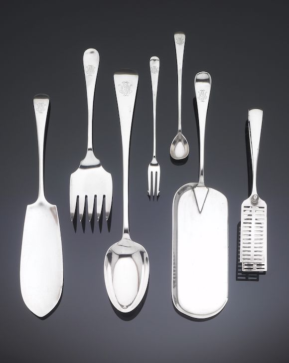 Bonhams : A silver Old English pattern table service of flatware ...
