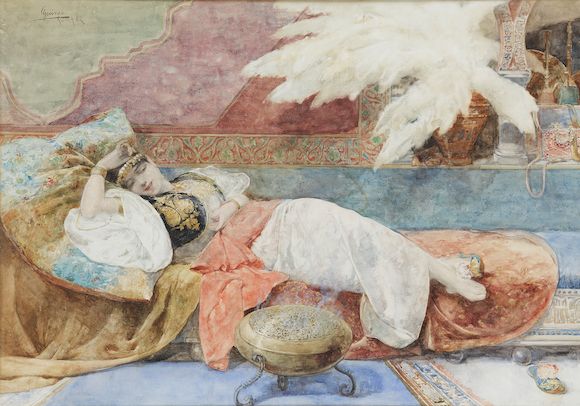 Bonhams : Anselmo de Guinea (Italian, 1855-1906) Reclining odalisque
