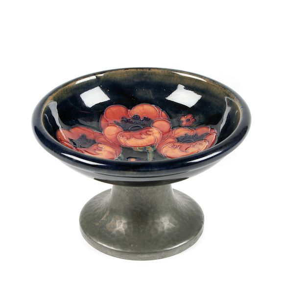 Bonhams : A Moorcroft 'Big Poppy' pattern Tudric pewter pedestal dish