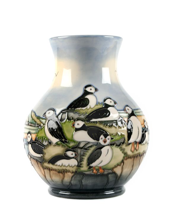 Bonhams : A Moorcroft 'Puffin' pattern vase Dated 1997