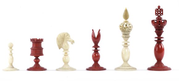 Bonhams : A "Calvert Pattern" ivory chess set, England, 19th century,