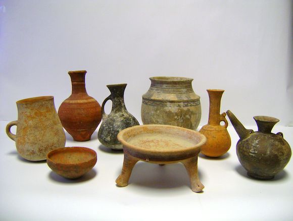 Bonhams : Six Near Eastern pottery vessels and two pottery flasks, 8