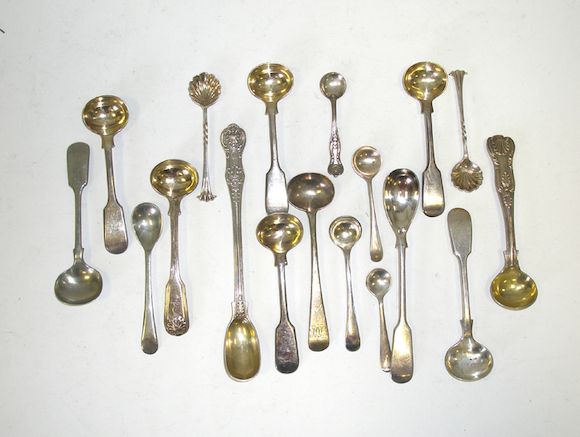 Bonhams : A quantity of silver condiment spoons,