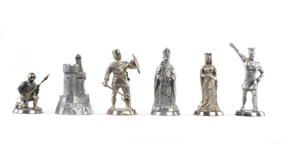 Bonhams : A metal figural knights in armour chess set, copyright, J ...