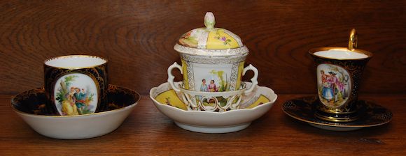 Bonhams : Two Vienna-style chocolate cups and saucers, and a European ...