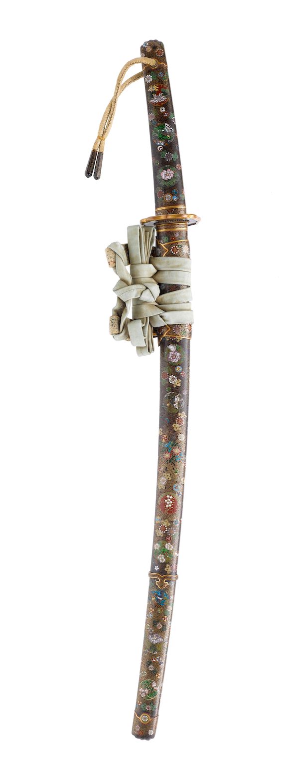 Bonhams : A cloisonné enamel tachi koshirae (scabbard for a long sword ...