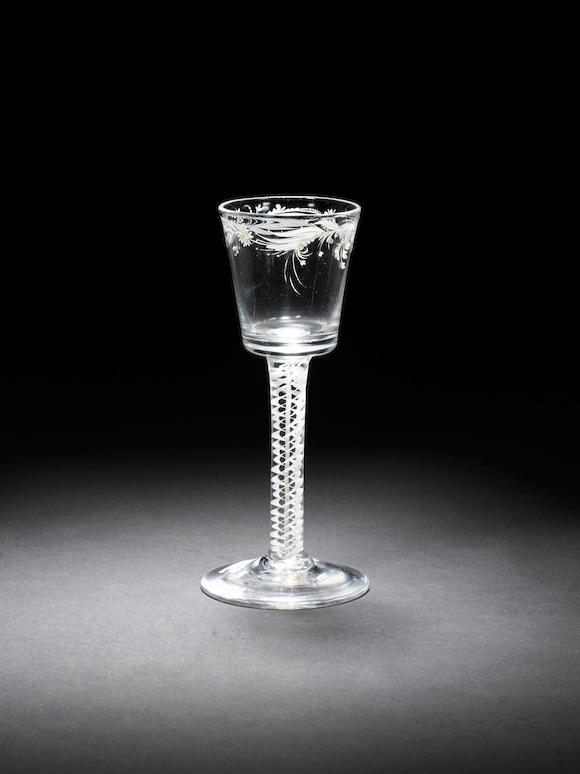 Bonhams A Beilby Enamelled Opaque Twist Wine Glass Circa 1765