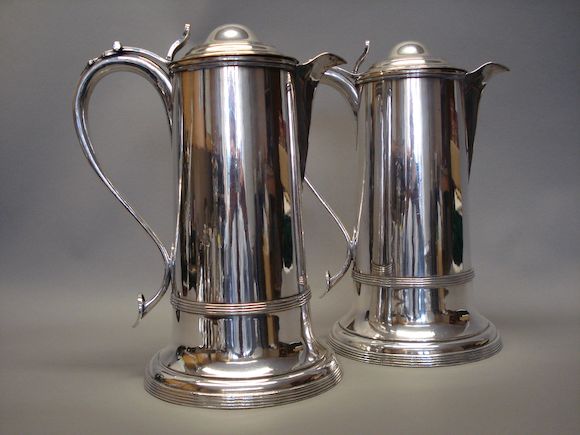 Bonhams : A pair of Old Sheffield plate flagons unmarked, late 18th century