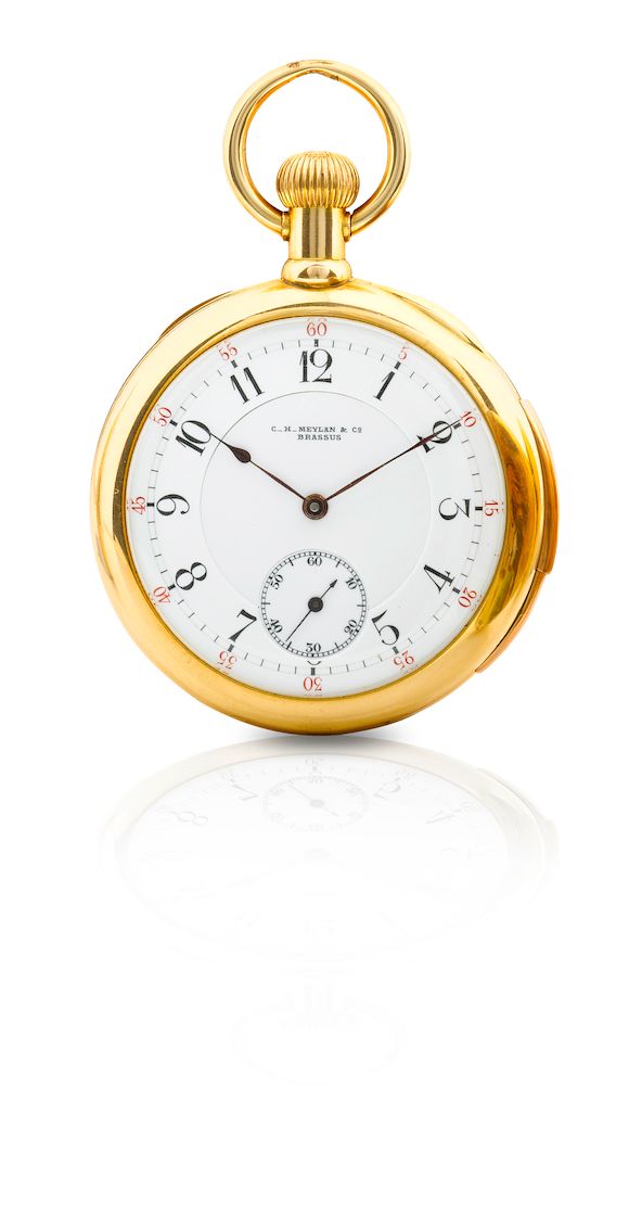 Bonhams : CH Meylan & Co. A fine 18ct gold manual wind open face minute ...