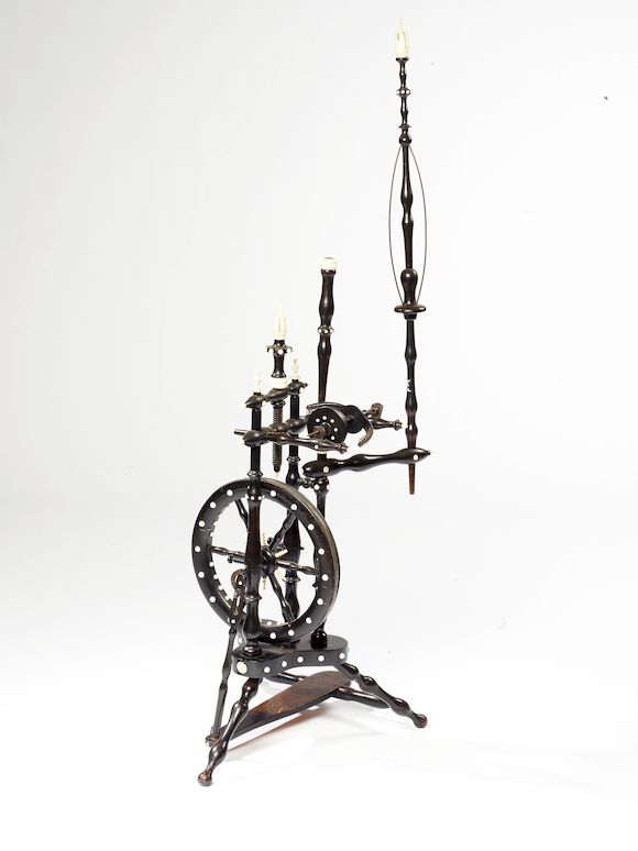 Bonhams : A Victorian ebonised and ivory mounted spinning wheel