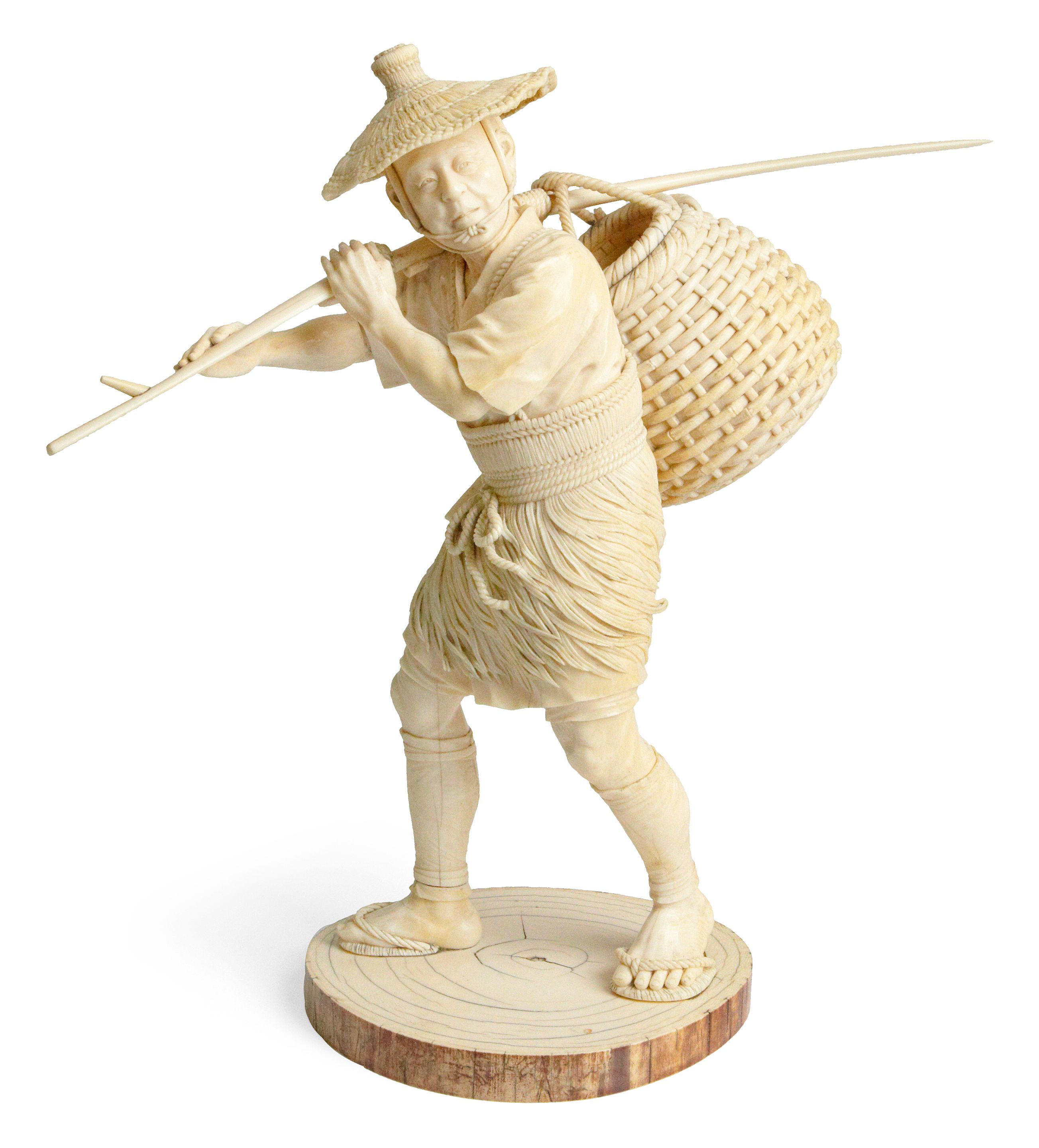 Bonhams : A large Japanese ivory model of a fisherman By Shinko, late ...