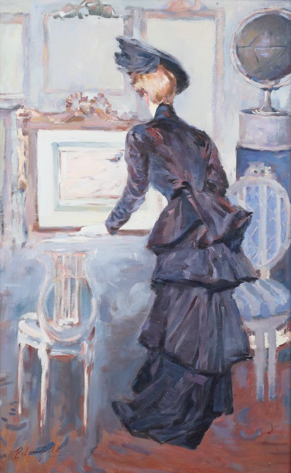 Bonhams : Blomfield (20th century) An elegant lady inspecting a painting