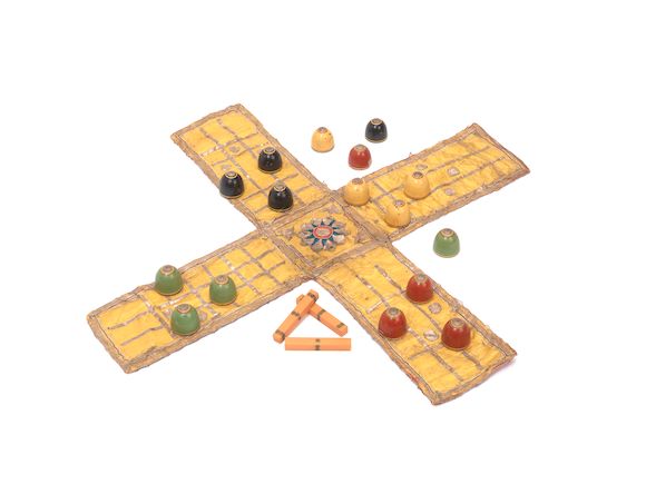 Bonhams : A wooden and silver-mounted pachisi set Indian, 19th century
