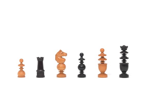 Bonhams : A good "Régence Pattern" boxwood and ebony chess set French ...