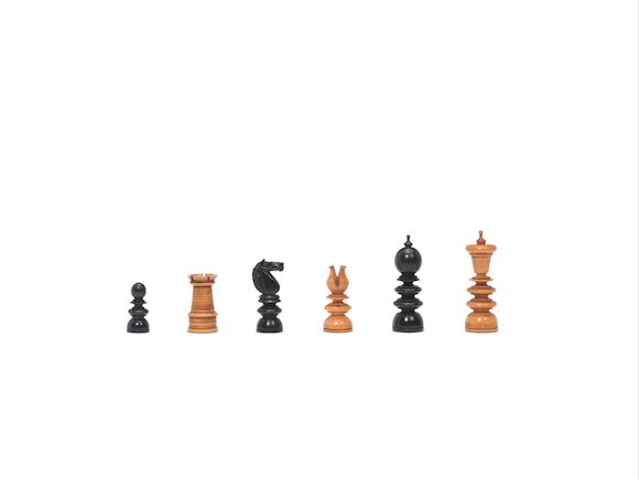 Bonhams : A "St George Pattern" boxwood and ebony chess set English ...